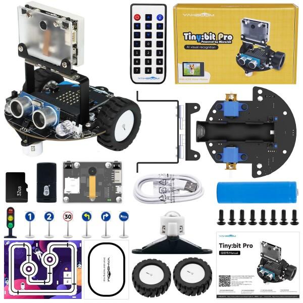 Yahboom Microbit Tinybit-Proプログラミングロボット Makecode グラフィカルプログラミング講座 STEM教育 AI視覚認識ロボット 超音波赤外線認識 Tinybit Pro 10代に最適 ドライビングマップ...