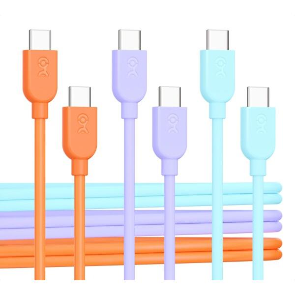 Cable Matters 3本セット USB-C充電ケーブル - 1.8m、60W USBC USBC ケーブル (3色：オレンジ・ブルー・パープル)、Apple CarPlay・Android Auto 対応、iPhone 17 / 1...