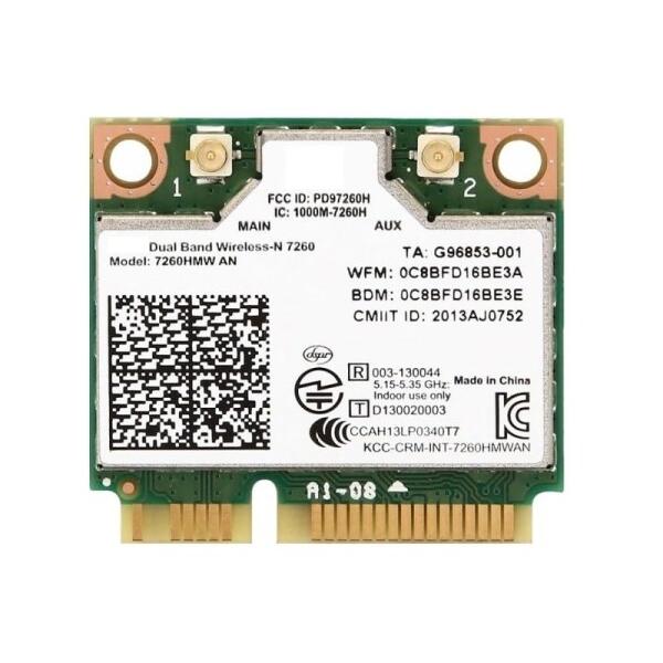 インテル Dual Band Wireless-N 7260 + Bluetooth 2.4/5GHz 2x2 802.11a/b/g/n + Bluetooth 4.0 PCIe Mini half 7260HMW AN商品コード：490...