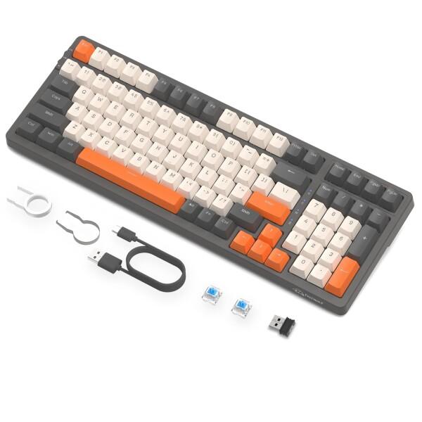 ZIYOU LANG K8 ゲーミングキーボード ワイヤレス メカニカルキーボード 100キー 青軸 テンキー ホットスワップ対応 ガスケットマウント カスタムRGBバックライト 2.4Ghz/ Bluetooth 5.0/Type-C有線...