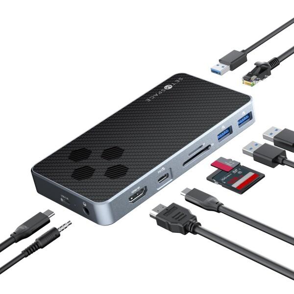 ドッキングステーションとM.2 SSD外付けケース SETMSPACE 10 ポートドッキングステーションUSB C (HDMI×1 イーサネット×1 USB-A×3 USB-C×1 TF/SDカードリーダー×1 3.5mm×1 M-Key...