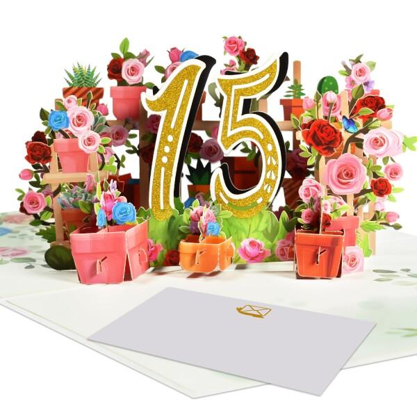 Magic Ants 15周年記念のグリーティングカード - 忘れられない瞬間の10年半を祝いましょう。15周年、15歳の誕生日、またはその他の特別な15周年の機会に対応する汎用のポップアップカード商品コード：49069192140型番：E...