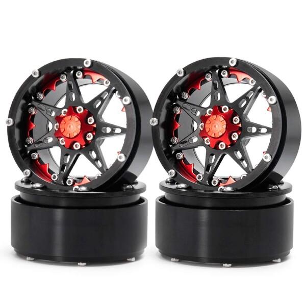 2.2 インチインターナル ビードロックリングホイール タイヤインナー Internal Beadlock Wheels Hub ラジコン カー Wraith 90018に RC Crawler 24番 (レッドとブラック, 4個)商品コー...