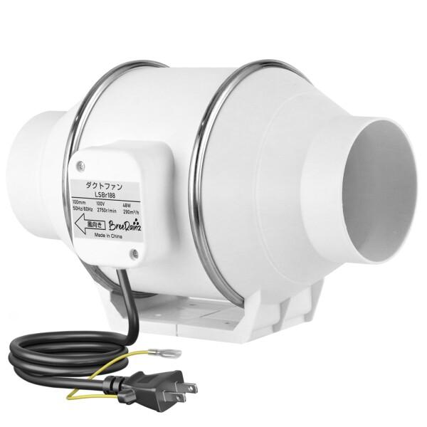 BreeRainz ダクトファン Φ100mm ダクト用換気扇 風量290m?/h 強力 省エネ 静音 排気ファン 中間取付 塗装ブース用 家焼肉 家庭用 業務用 排風機 丸形タイプ 110V 日本仕様電源プラグ (100mm)商品コード：...