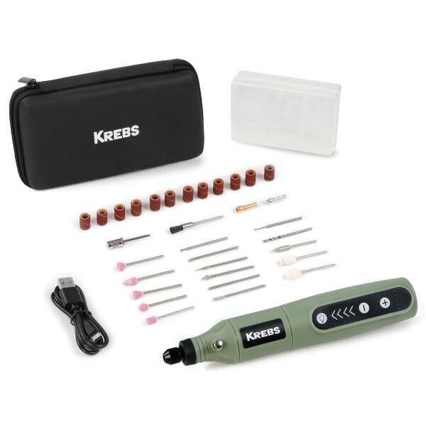 KREBS(クレブス) 充電ミニルーター（リューター）3.6V 電動ルーター 軽量 5段変速 最高18000rpm高速回転 ビット31点セット 照明ライト TYPE-C 充電式 コードレス 彫刻/研磨/切削/穴あけ/汚れ落とし/つや出し D...