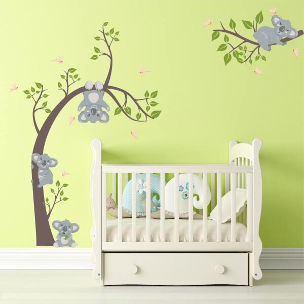 AnFigure コアラ ウォールステッカー 子供用 ベビー ガールズ ボーイズ ルーム ウォール デカール 保育園 寝室 プレイルーム かわいい 動物 テーマ 木の枝 熱帯植物 自然 ジャングル 子供 赤ちゃん テレビ 家具 壁装飾商品コ...