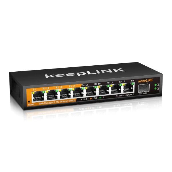 keepLiNK 8ポート 2.5G ハブ スマート 1つの10GbE SFP+ポート ウェブ管理コンソール付き 金属筐体 壁掛け 静音ファンレス商品コード：49069203585型番：9-Port-2-5G-Managedカラー：シルバー...