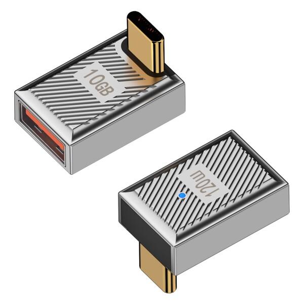 Duttek L字USB C USB A 変換アダプタ 120W 10Gbps USB-Cオス USBメス 亜鉛合金製 高速データ転送 高速充電 ラップトップ 充電器 パワーバンク対応 2個商品コード：49069203869型番：DJP-0...