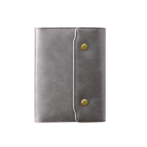 Yiwusoer三つ折りボタンタイプ日記 旅行リフィル式ノート システム手帳 A5/A6 ルーズリーフfilofax カスタマイズ 月間週間ディリースケジュール 6リングステンレスバインダー プランナー オーガナイザー (グレー, A6)商...