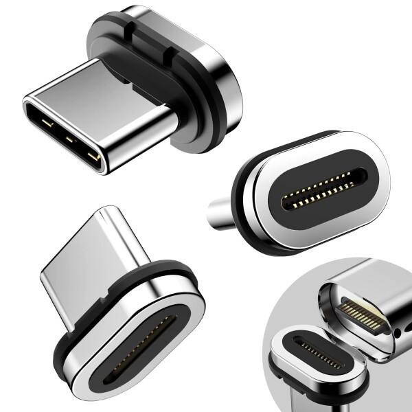 DuHeSin 24ピン マグネット式 USB C コネクター チップ ヘッド (3パック) ほとんどのタイプ C 電話ケーブル アダプター パッド タブレットデバイスに対応商品コード：49069221808型番：D010カラー：銀 - チ...