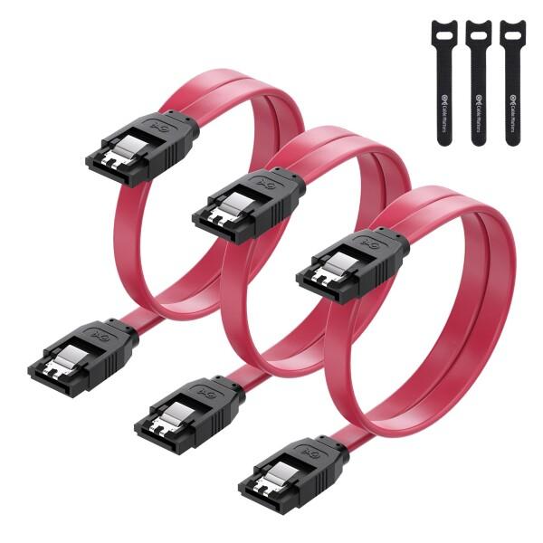 Cable Matters 3本セッ 6Gbps SATA ケーブル - 45cm（ストレート型）、SSDとHDDシリアル ATA3 ケーブル、 SATA 3コード、結束バンド付き、レッド商品コード：49069222102型番：104007...