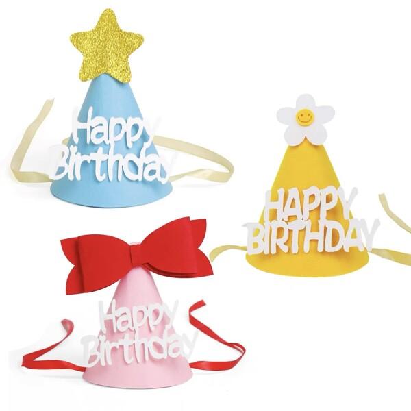 (YFFSFDC) 誕生日 ハット 3個セット バースデーハット 三角帽子 Happy Birthday コーンハット お祝い 飾り 写真道具 バースデー パーティー小物 兼用商品コード：49069225861サイズ：Free Sizeカラ...