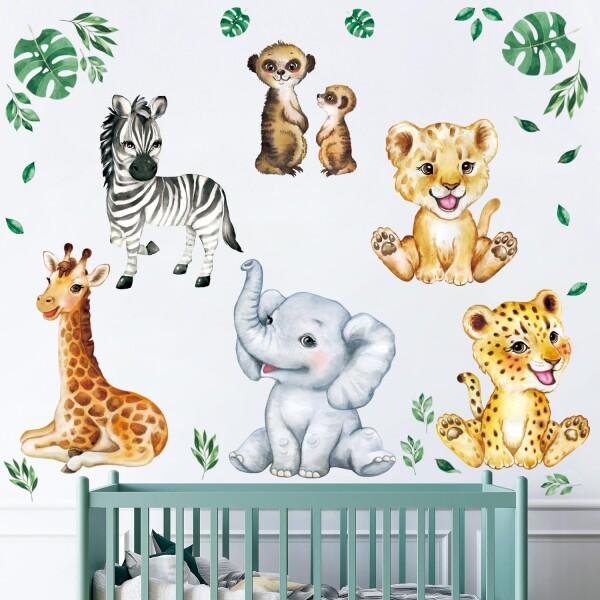 DECOWALL DS12-8067 赤ちゃんのジャングルの動物 ウォール ステッカー デコ 幼稚園 保育園 子供部屋 DIY 壁転写 シール ウォールアート シール こども バスルーム デコレーション ビニール 寝室用 ティーン キッズ ...