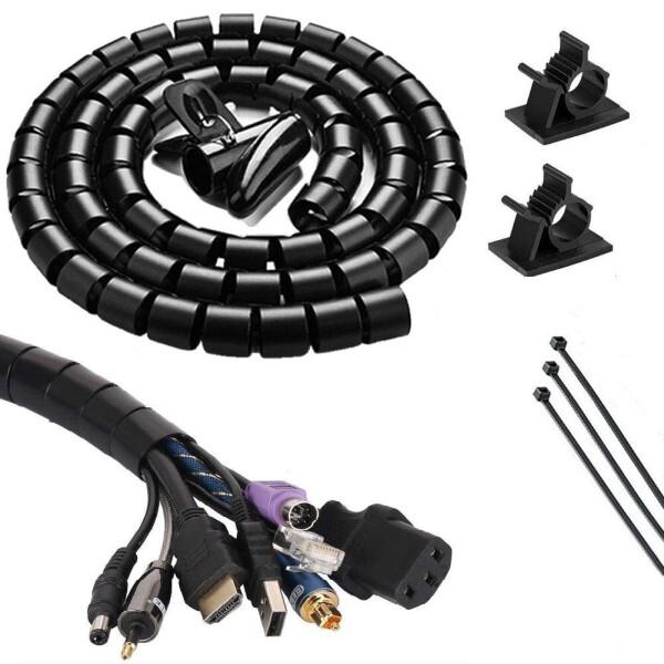 ケーブル まとめ 配線 隠し大直経電気コード カバー 整理収納 制御ケーブル用アクセサリスリーブ、防水スパイラルチューブ、犬と猫 コード 噛む 防止、VIWIEU 内経28mm 長さ1.5m テレビ 配線結束入れ物 繰り返し利用可能 便利な...