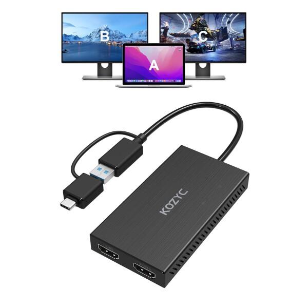 KOZYC USB 3.0からHDMIデュアルディスプレイアダプター、USB Aからスプリッター4K 30Hz + 1080P 60Hz、Windows、macOS用のPC、ノートパソコン、モニター、HDTVに対応したExtend/Mirr...