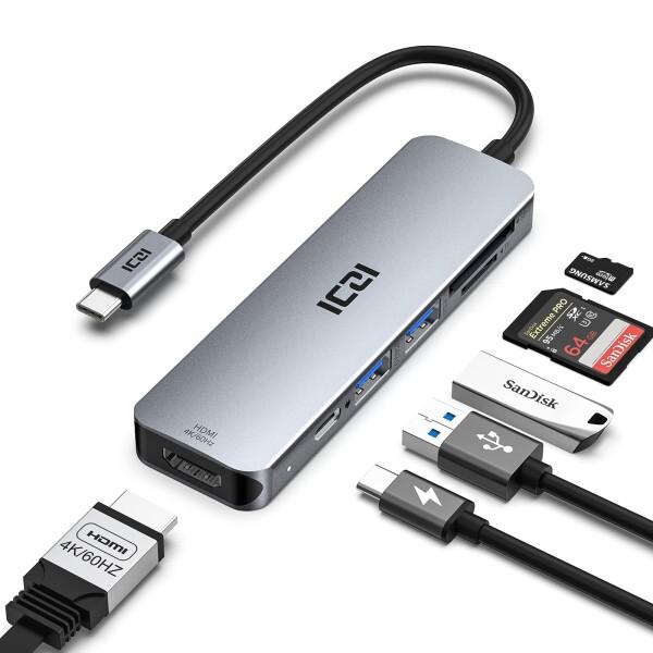 ICZI USB C ハブ 4K@60HZ 6-in-1 Type-Cアダプター 100W PD充電 /5Gbps Micro SD +SDカードリーダー/5Gbps USB3.0×2 /HDMI2.0 Nintendo、 MacBook ...