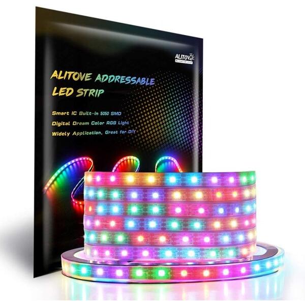 ALITOVE LEDテープライト WS2812B アドレス可能 イルミネーション LEDライト 5050 RGB SMD 5m 60LEDs/m 300LEDs ピクセル 個別にアドレス指定可能 切断可能 プログラム可能 防水IP67 白...