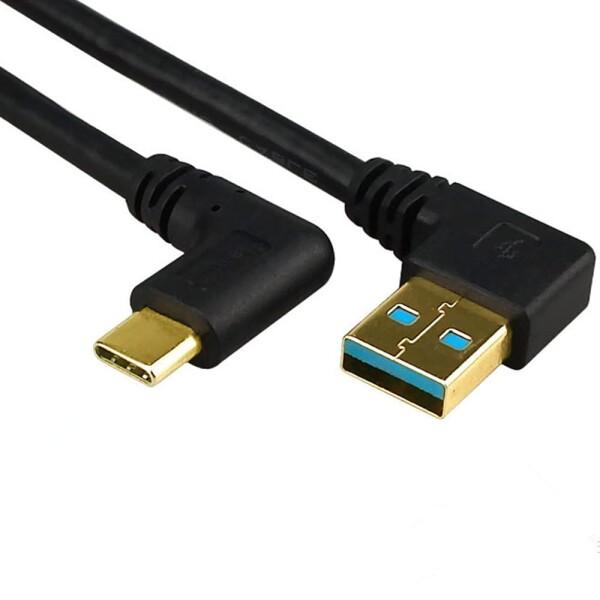 KKM-ラブショーUSB Type C 3.2方向変換 ケーブル, 0.25m 0.5m 1.0m 1.5m 1.8mUSB-A オスto USB-C オス 90度 L字型角度変換 ケーブル高耐久 超急速充電 56Kレジスタ実装 新しいMa...