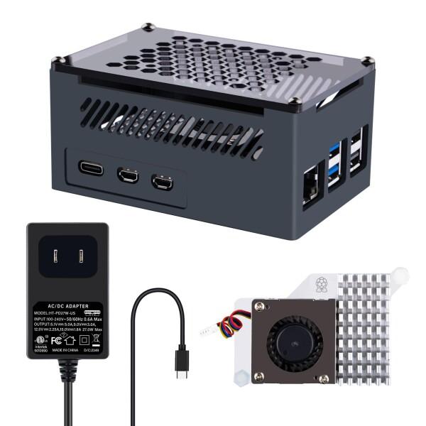 GeeekPi メタルケース for Raspberry Pi 5 ＋ 公式アクティブクーラー ＋ 27W USB-C 電源 対応 1GB/2GB/4GB/8GB商品コード：49069292768型番：KZ-0038-USカラー：ブラック【...