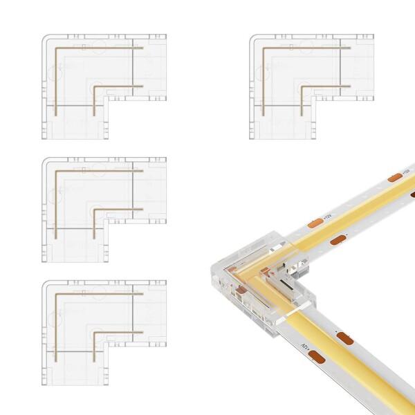 BTF-LIGHTING 2PIN コネクター FCOB COB 10mm幅 LEDコネクターキット 4個 透明なL型コネクター FCOB FOB PWM 単色 +V -V LEDテープライト用の透明なミドルカバーコネクター 半田不要 LE...