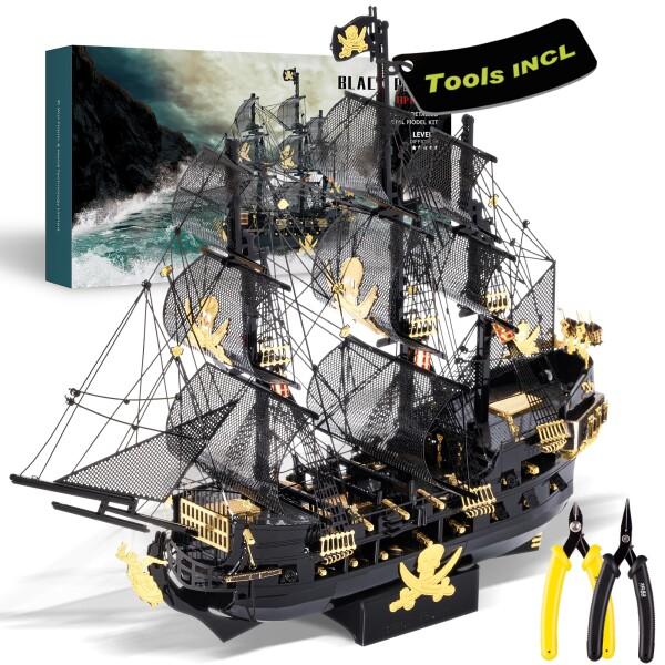Piececool(ピースクール) 立体パズル 金属製 ブラックパール号＆工具セット 帆船 海賊船 メタリックナノパズル 3dパズル 組み立て必要 工具付き 接着剤不要 難易度5つ星 中級者 大人向け コレクション 置物商品コード：4906...