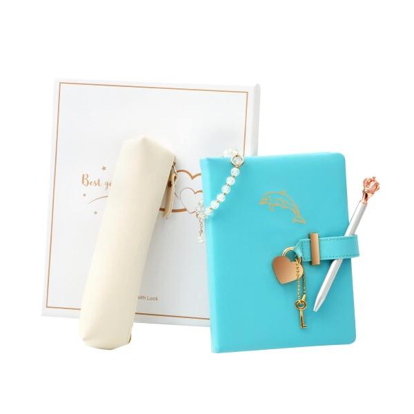 CAGIE 鍵付きノート 日記帳 鍵付き 日記セット b6 ノート 鍵付き PUレザー 秘密ノート 子供 小学生 鍵付き日記帳 女の子 女性用 ジャーナル ギフト 文房具 学用品 記念日 誕生日 プレゼント ブルー商品コード：4906998...