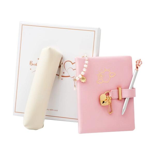 CAGIE 鍵付きノート 日記帳 鍵付き 日記セット b6 ノート 鍵付き PUレザー 秘密ノート 子供 小学生 鍵付き日記帳 女の子 女性用 ジャーナル ギフト 文房具 学用品 記念日 誕生日 プレゼント ピンク商品コード：4906998...