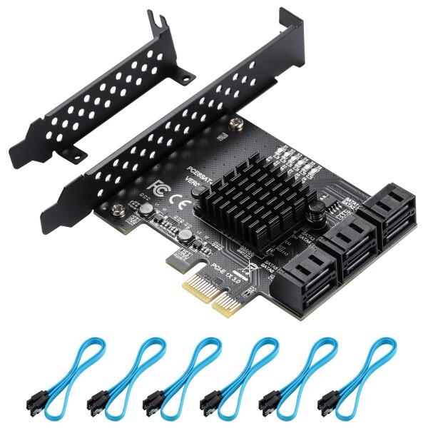 YBBOTT PCIe SATA 6 Gbit/s PCIE拡張カード、6ポートPCIE 1X SATAカード、SATAコントローラ、PCI-E 3.0 GEN3 ASM1166チップセット - 6 SATAケーブルおよびフラットブラケット...