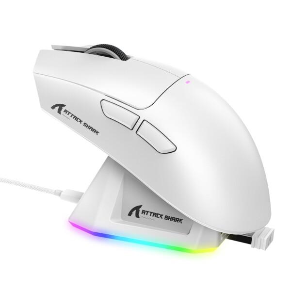 MAMBASNAKE×ATTACK SHARK X11 超軽量ゲーミングマウス 60g RGBマグネット充電スタンド 3モード接続 2.4Ghz/Bluetooth/Type-C ダブルBluetoothチャンネル 6レベルDPI切替 PA...