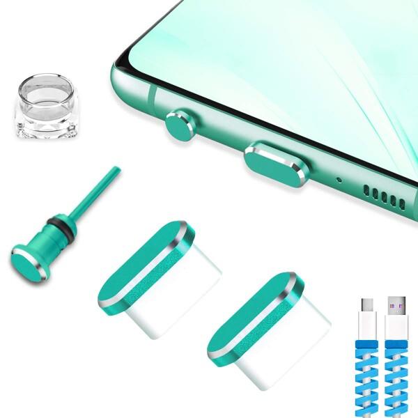VIWIEU USB Type-c キャップ 携帯 タイプc カバー コネクタ防塵保護 防砂 防水 ジャック 充電穴端子保護、アルミニウムとシリコン製 2個のケーブルプロテクター付き スマホ ワイヤレス充電に対応 (2個 緑) iPhone...