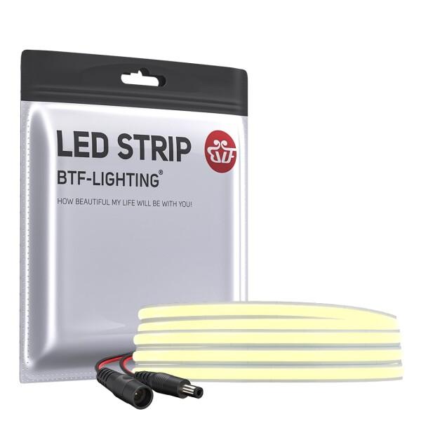 BTF-LIGHTING FCOB COB LEDテープライト 高密度 フレキシブル 1M 480LEDs/m 昼白色 4000K 幅5mm ストリップライト DC12V 6W/m 調光可能 変形可能 切断可能 寝室 キッチンホーム 屋内装...