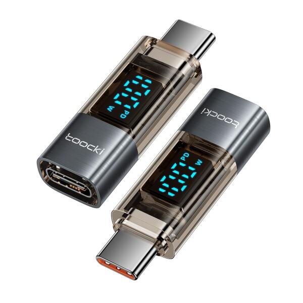 toocki USB-C to USB-C LEDディスプレイ付き 変換アダプタ  PD 100W急速充電 シルバー タイプCケーブル 電力表示アダプタ Quick charge MacBook/Phone/Pad/Galaxy/Xperi...