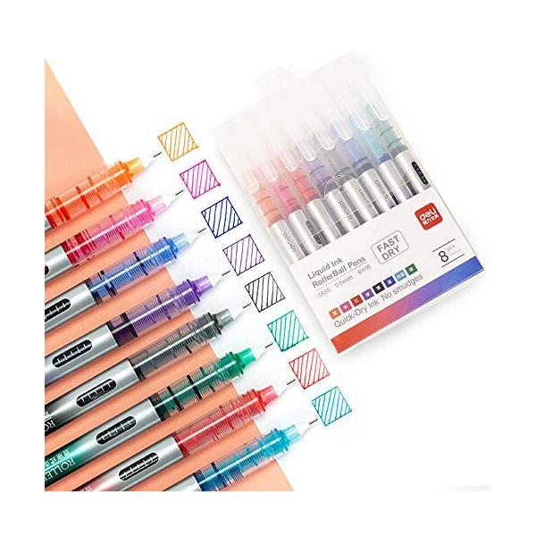 Deli 8色液体インクペン 極細 (0.5mm) 8色アソートカラーマーカーペン 瞬間乾燥 汚れない ローリングボールペン 細字 液体ボールペン商品コード：49071608504型番：DELI-S855-Xinサイズ：1 Count (P...