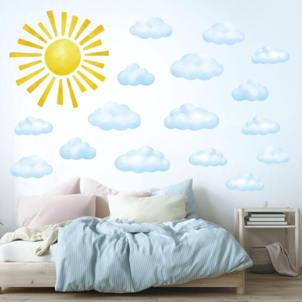 DECOWALL DS12-8079 78pcs 太陽 雲 水玉模様 ウォール ステッカー デコ 幼稚園 保育園 子供部屋 DIY 壁転写 シール ウォールアート シール 男の子 女の子 こども バスルーム デコレーション ビニール 寝室用...