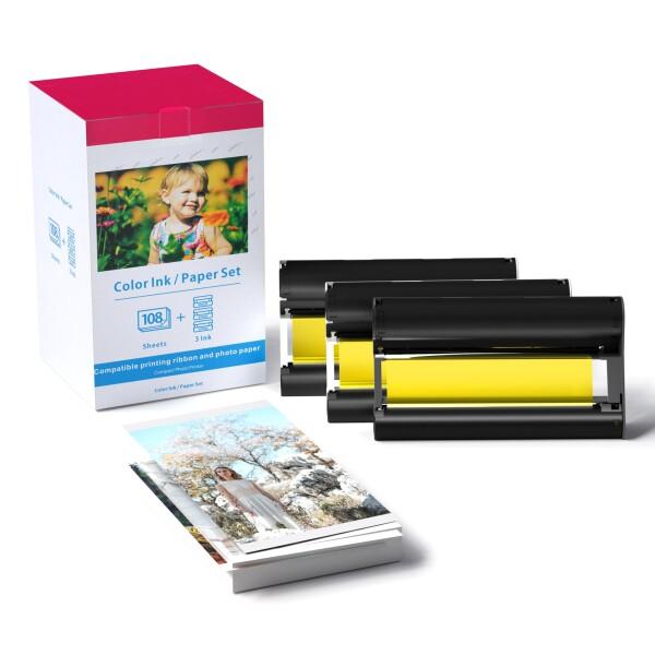 Aitepu 互換 キャノン 写真用紙 L判 KL-108IN, 光沢紙 カラーインクペーパーセット, selphy シール用紙, CP1500、CP1300、CP1200 Canonフォトプリンターと互換性があります, 108枚, 89x...