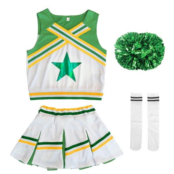 (Lolanta) チアガール 衣装 女の子 チアダンス ハロウィン コスプレ 子供 キッズ コスチューム クリスマス パーティー 応援 文化祭 学園祭 ポンポン 靴下 グリーン 160商品コード：49071702773サイズ：160カラー...