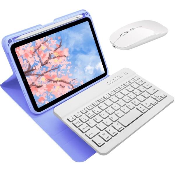 iPad 第10世代 2022 キーボード ケース マウス付き 脱着式 ワイヤレス キーボード付き アイパッド 10 カバー Apple Pencil 収納可能 全面保護 ビジネス ホワイト キーボード (紫+ホワイト)商品コード：4907...