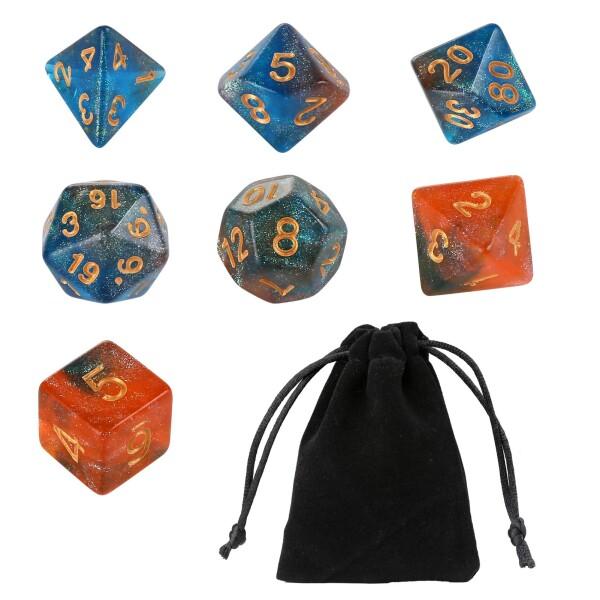 GWHOLE 多面体 サイコロ アクリル ダイス 7個セット クトゥルフ神話TRPG カードゲーム 知育 教育などに（グリッターブルー＆オレンジ）商品コード：49072325927型番：CXR-JP-111サイズ：1.5cm 2cmカラー：...