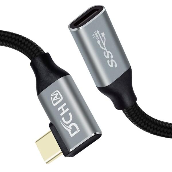 DCHAV USB Type-C 延長 ケーブル L字 PD 100W 20V 5A 超急速充電 4K 60Hz 映像出力 USB C メス USB C オス 変換 エクスタンダー USB3.1 Gen2 10Gbps 高速データ転送 ナイ...