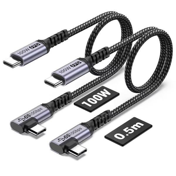 100 W短USB Cケーブル50 cm 2本、SUMPK 5 A USB C 3.1急速充電直角、10 GBbps高速データ電子タグチップ線、4K@60Hzビデオディスプレイ商品コード：49073089653型番：jp-ccgr50サイズ...