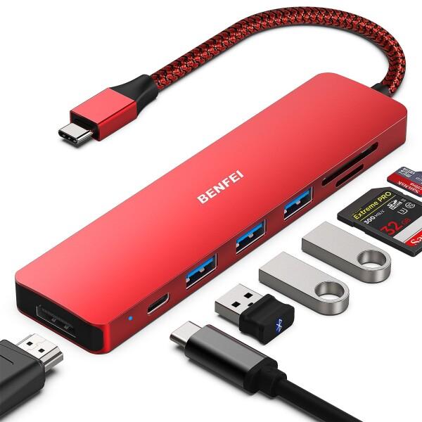 BENFEI USB C ハブ 7in1、ハブ マルチポート アダプター、USB-C - HDMI 4K@30Hz、 SD/TF カードリーダー/3*Type-A 3.0/ PD 60W 充電 パワーデリバリー Thunderbolt 3/...