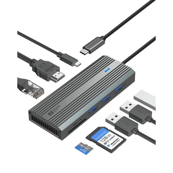 USB-C ハブ、サンザン 8 in 1 USB-C ドッキングステーションからHDMIアダプター、4K@60Hz HDMI、1Gbps イーサネット、100W パススルー充電、SD/TFカードスロット、5Gbps 3.0 高速商品コード：...