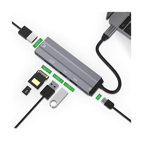 RUBU USB type-C ハブ USB-Cドッキングステーション USB-C ハブ 6 in 1 USB type-C カードリーダー PD 60W 快速充電 対応 4K 1Gbps高速データ転送 1080P HDMI入力 USB3....