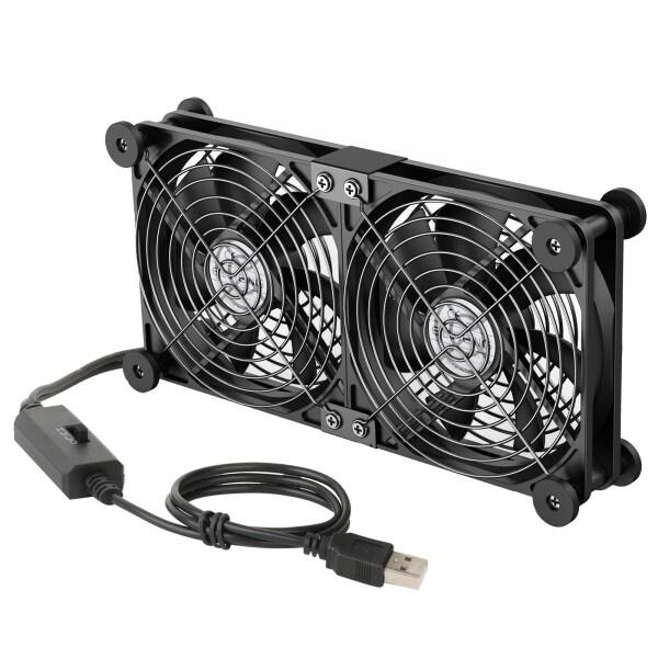 ELUTENG USBファン 14cm 2連 静音 USB 冷却ファン 防振ゴム足付き 3段階風量調節 薄型 USB扇風機 長寿命 5V 2連 1500RPM パソコン/ノートパソコン/ルーター/水槽など冷却商品コード：4907309349...