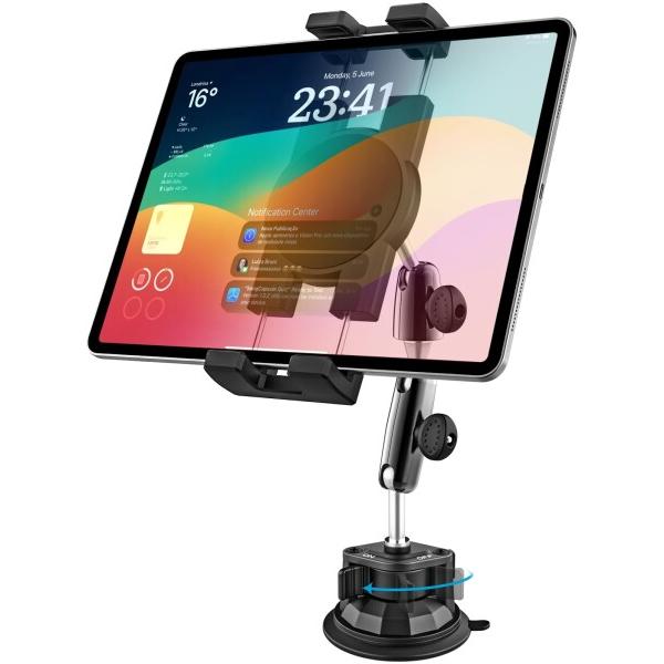 woleyi タブレットホルダー 吸盤式 車載 ダッシュボード用 タブレットホルダー  超強力真空吸盤 ipad 車載ホルダー 360度回転 安定性 転落防止 防振 自由調節 伸縮アーム 取り付け簡単 日本語説明書付き 対応機種4-13イン...