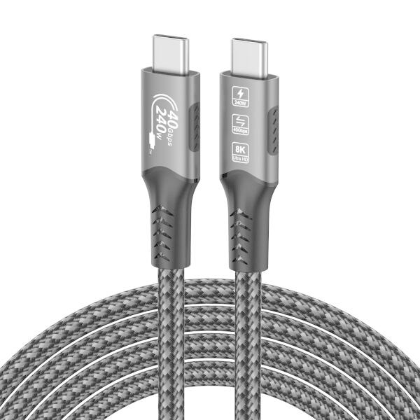 FDBRO USB4 ケーブル Thunderbolt 4対応 PD 3.1  サンダーボルト 3/4対応 双方向 USB C ケーブル MacBook、iPad Pro、eGPU、SSDなどType-C多機種対応 (グレーとブラック, 1...
