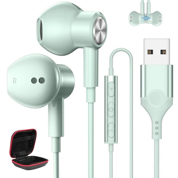 MACLE イヤホン USB マイク付き PC パソコン用 イヤホン 有線 ヘッドセット 磁気設計 通話対応 音量調整 2.3M長 Type-A テレワーク/Web会議 在宅勤務 ゲーミング用 イヤフォン usb接続 対応windows/M...