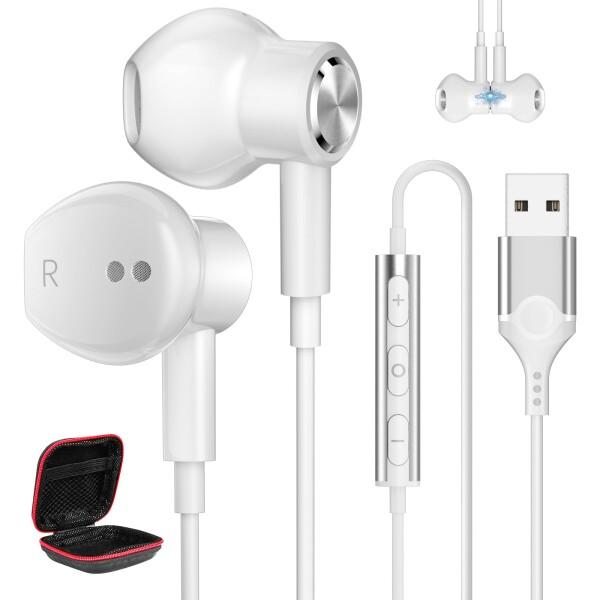 MACLE イヤホン USB マイク付き PC パソコン用 イヤホン 有線 ヘッドセット 磁気設計 通話対応 HIFI音質 音量調整 2.3M長 Type-A テレワーク/Web会議 在宅勤務 ゲーミング用 イヤフォン usb接続 対応wi...