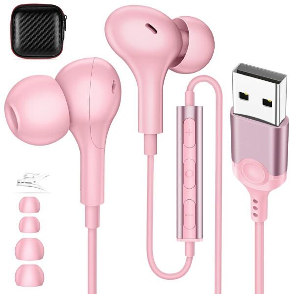MACLE USB イヤホン マイク付き 有線 パソコン用 イヤフォン ヘッドセット カタル型 通話可能 HIFI音質 磁気設計 2.3M長 テレワーク ZOOM WEB会議 オンライン ゲーミング ヘッドフォン usb接続 対応PCデスク...