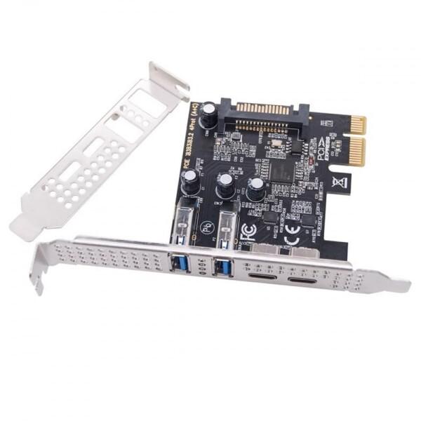 CY カード USB3.1 Gen1 5Gbps デュアル タイプ A および タイプ C USB-C メス - PCI-E Express 1x カード アダプター uPD720201 ロープロファイル ブラケット付き商品コード：4907...